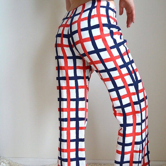 Pants & Jumpsuits | Vintage 197s Blue Red And White Pattern Pants ...